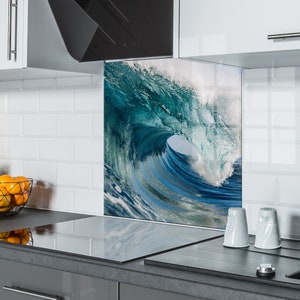 Ocean Wave Kitchen Glass Splashback - Heat Resistant 6mm Toughened ...