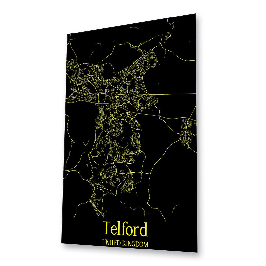 Telford Street Map Black Yellow Glass Wall Art, HD Digital Print on ...