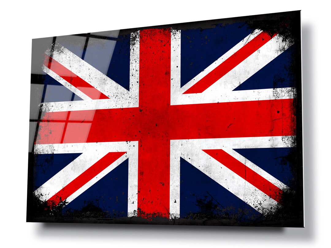 Distressed Union Jack Flag Glass Wall Art, HD Digital Print on Glass ...