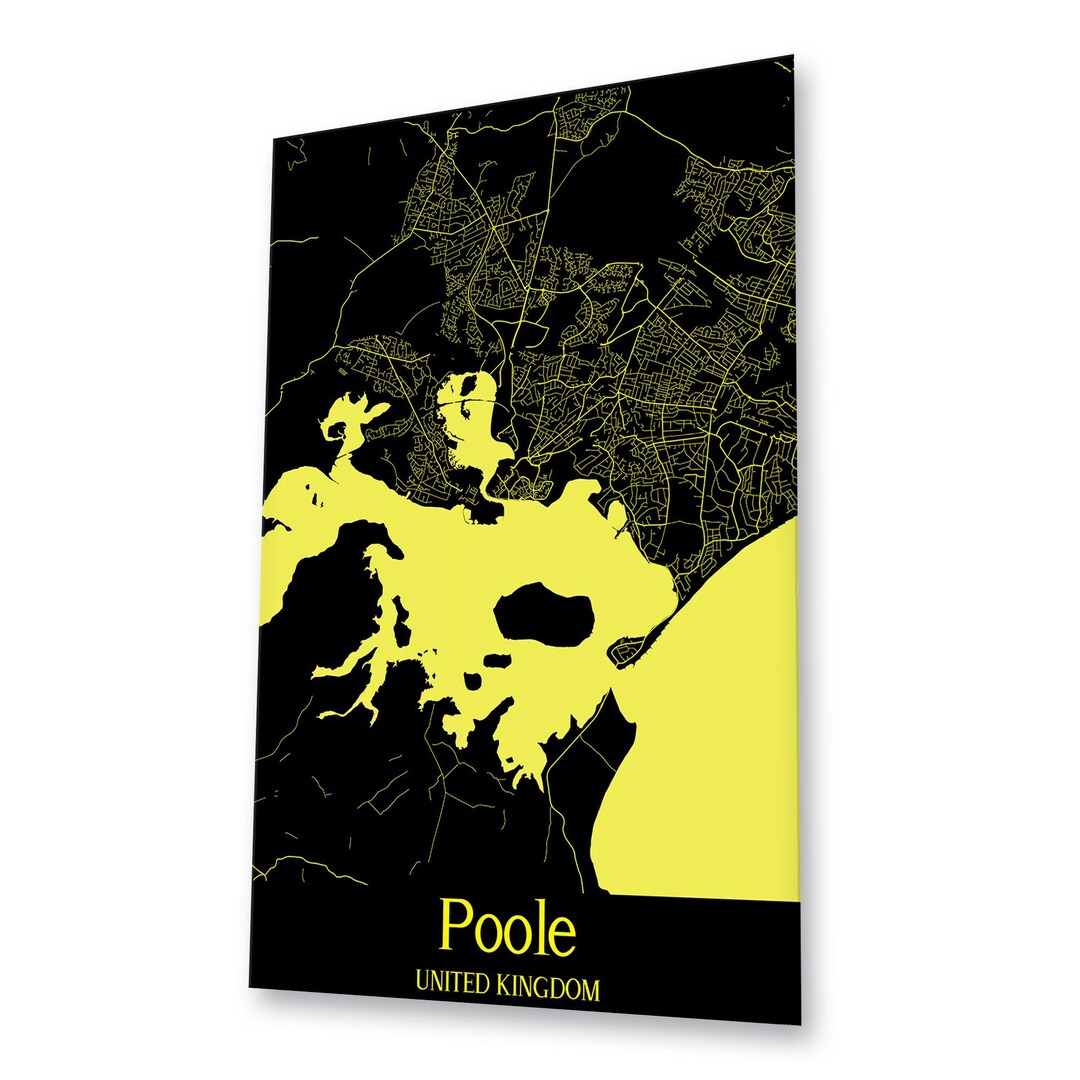 Poole Street Map Black Yellow Glass Wall Art, HD Digital Print on Glass ...
