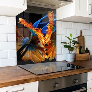 Neon Flowers Kitchen Glass Splashback - Heat Resistant 6mm Toughened ...