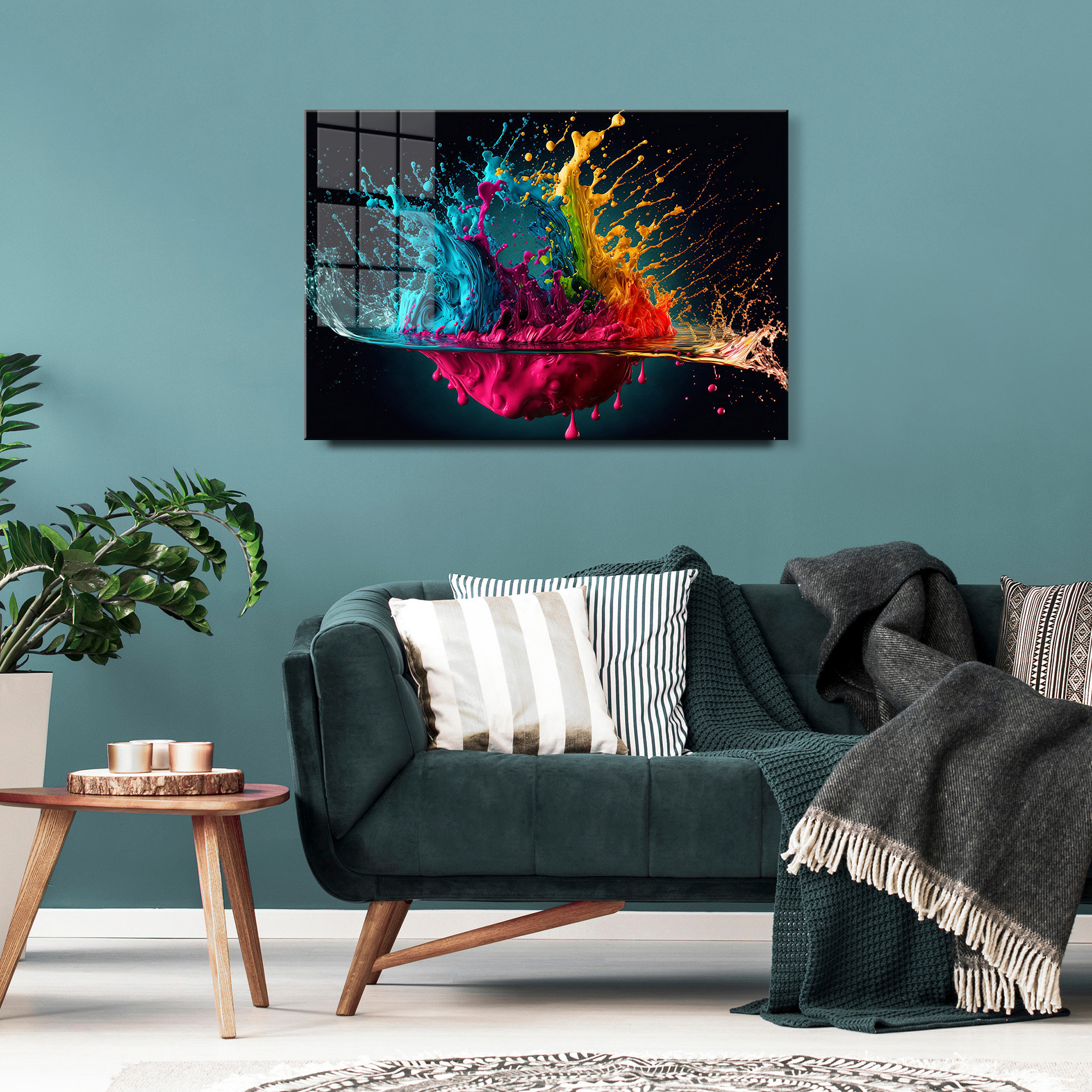 Colourful Paint Splash Glass Wall Art HD Digital Print on - Etsy