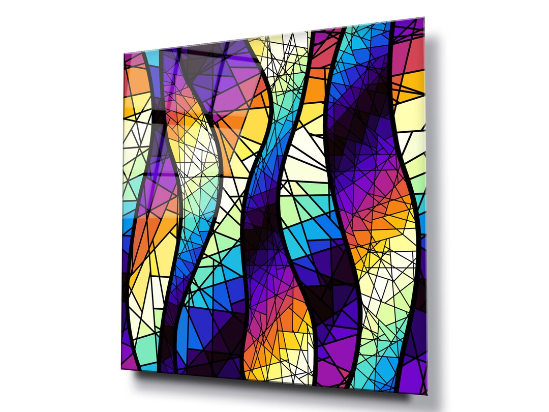 Abstract Vibrant Stained Glass, HD Digital Print on Glass Poster Wall ...