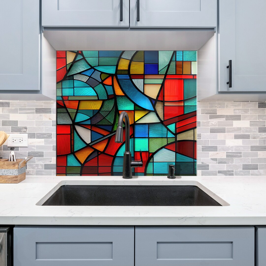 Stained Glass Kitchen Glass Splashback - Heat Resistant 6mm Toughened ...