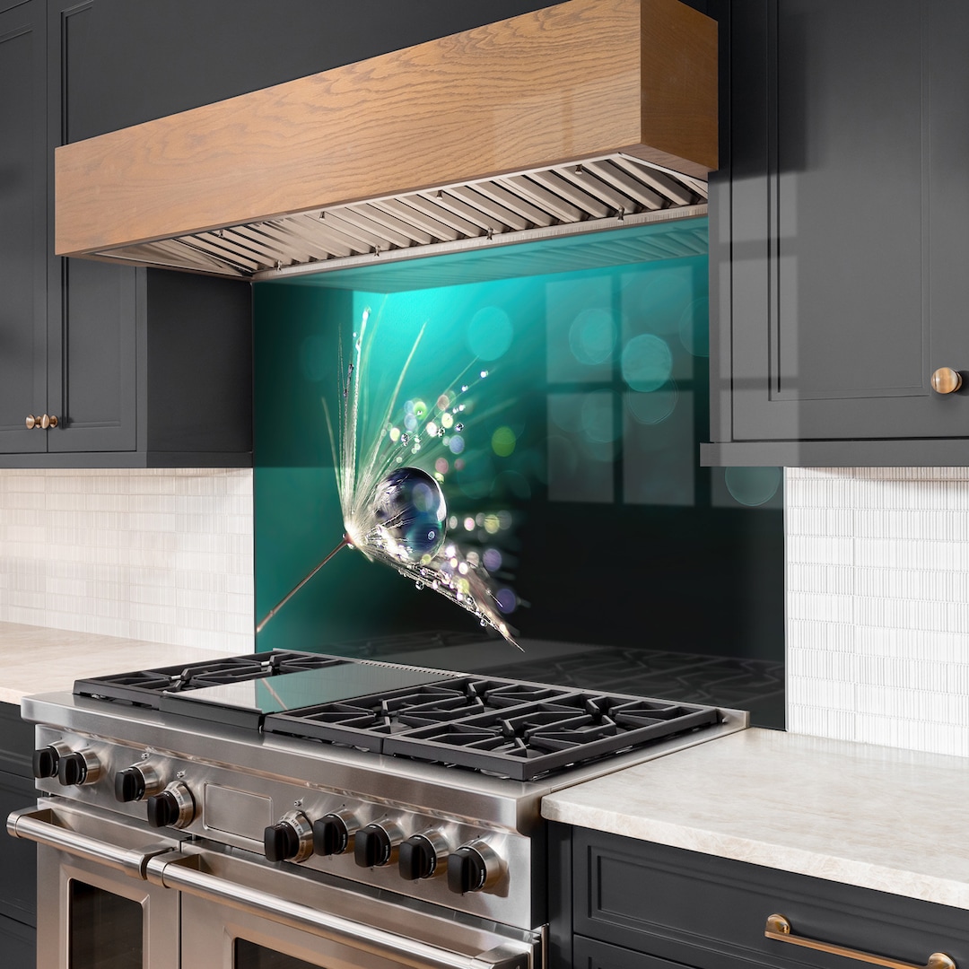 Dandelion Water Droplet Glass Kitchen Splashback – Heat Resistant - Etsy UK