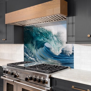 Ocean Wave Kitchen Glass Splashback - Heat Resistant 6mm Toughened ...