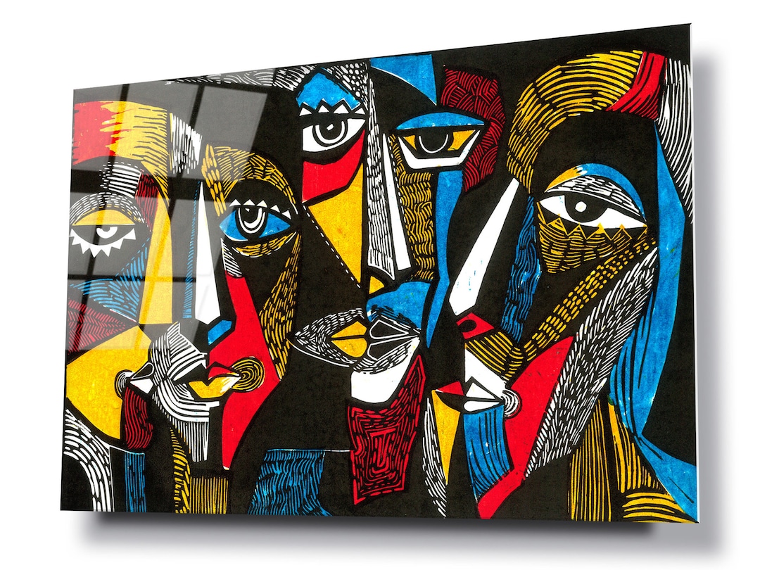 Abstract Art Faces Glass Wall Art, HD Digital Print on Glass Poster ...