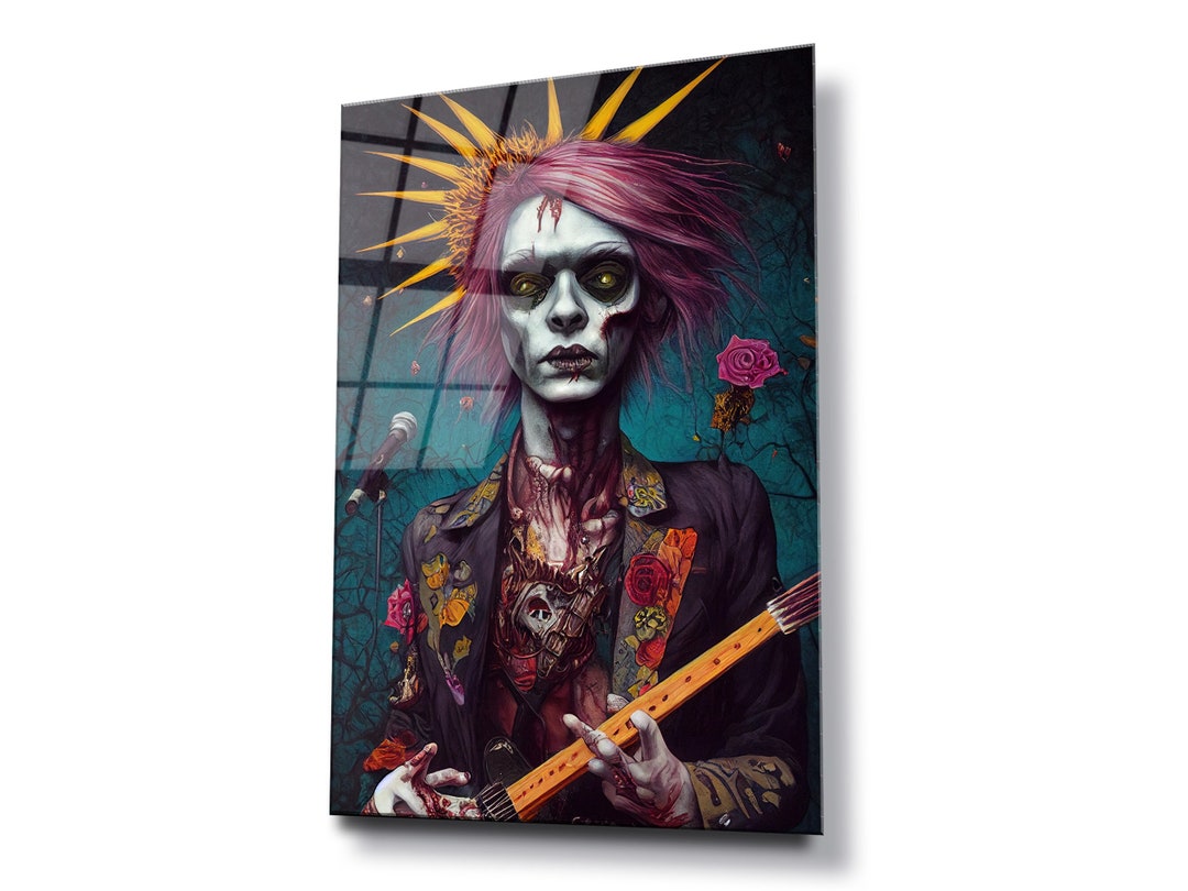 Zombie Rock Musician Glass Wall Art, HD Digital Print on Glass Poster ...