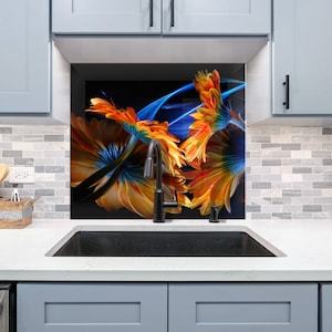 Neon Flowers Kitchen Glass Splashback - Heat Resistant 6mm Toughened ...