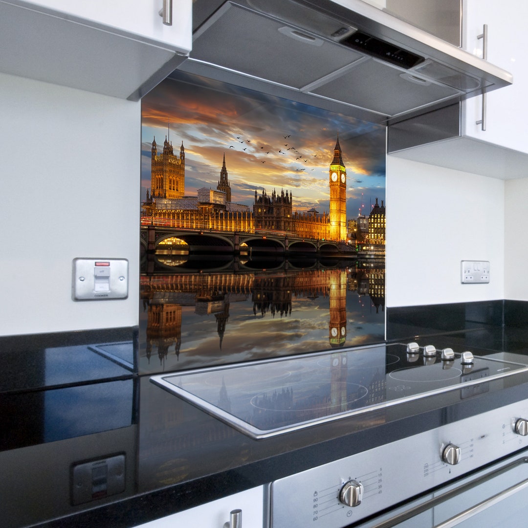 London Skyline Kitchen Splashback – 6mm Toughened Glass Cooker Panel ...