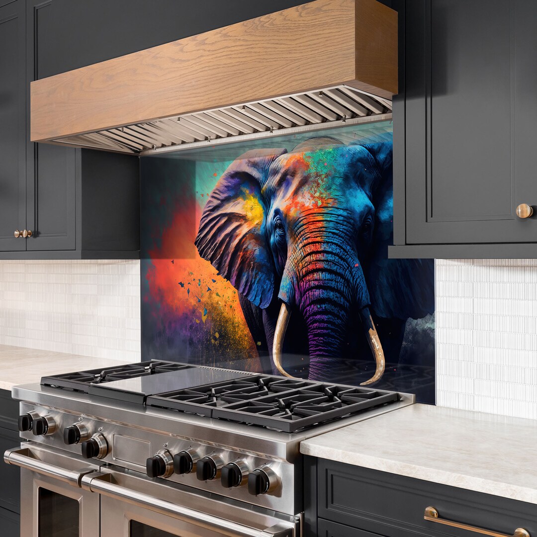 Abstract Elephant Kitchen Glass Splashback - Heat Resistant 6mm ...
