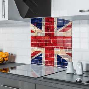 Union Jack Tile Effect Kitchen Glass Splashback - Heat Resistant 6mm ...