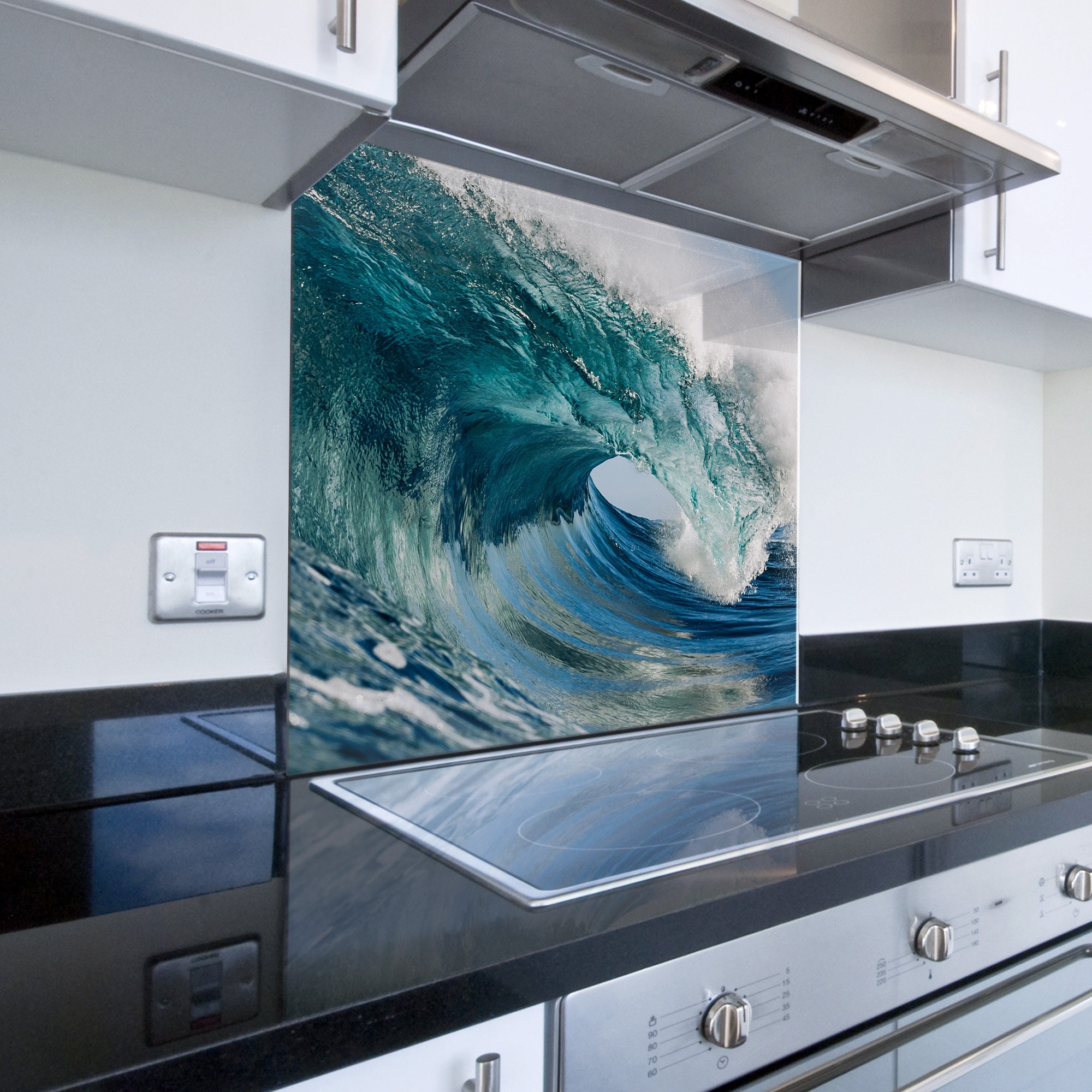 Ocean Wave Kitchen Glass Splashback - Heat Resistant 6mm Toughened ...
