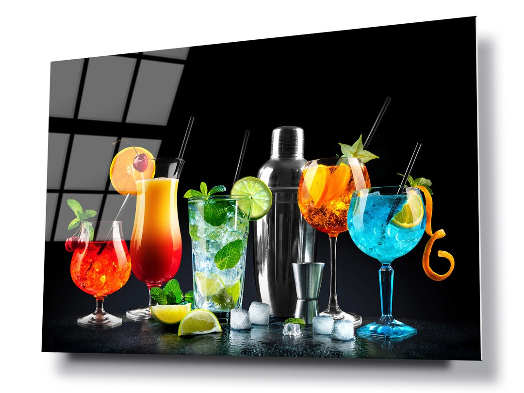 Cocktails Glass Wall Art, HD Digital Print on Glass Poster Wall Hanging ...