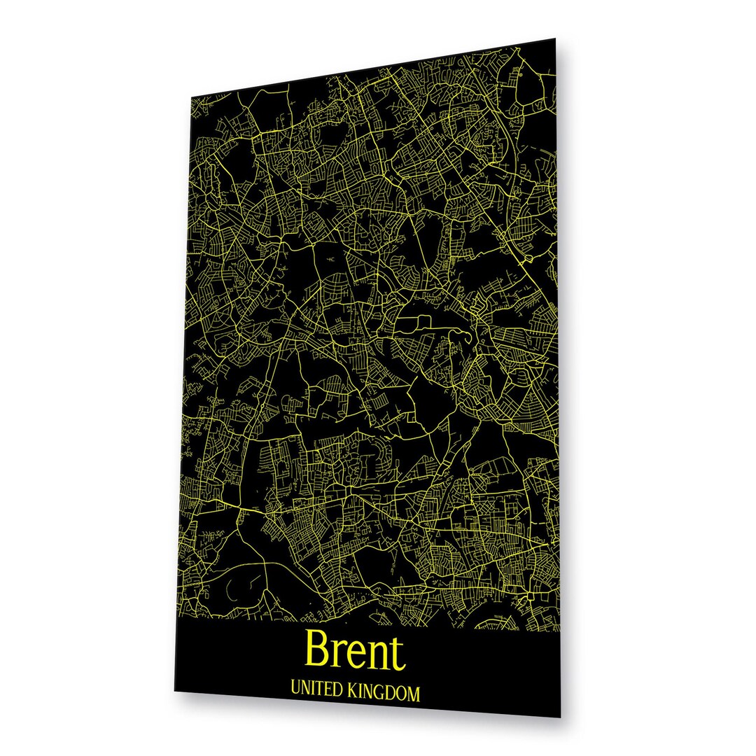 Brent Map Street Black Yellow Glass Wall Art, HD Digital Print on Glass ...