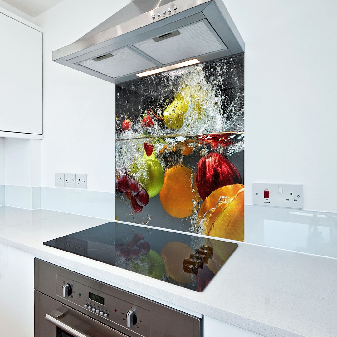 Fruits Splash in Water Kitchen Glass Splashback - Heat Resistant 6mm ...