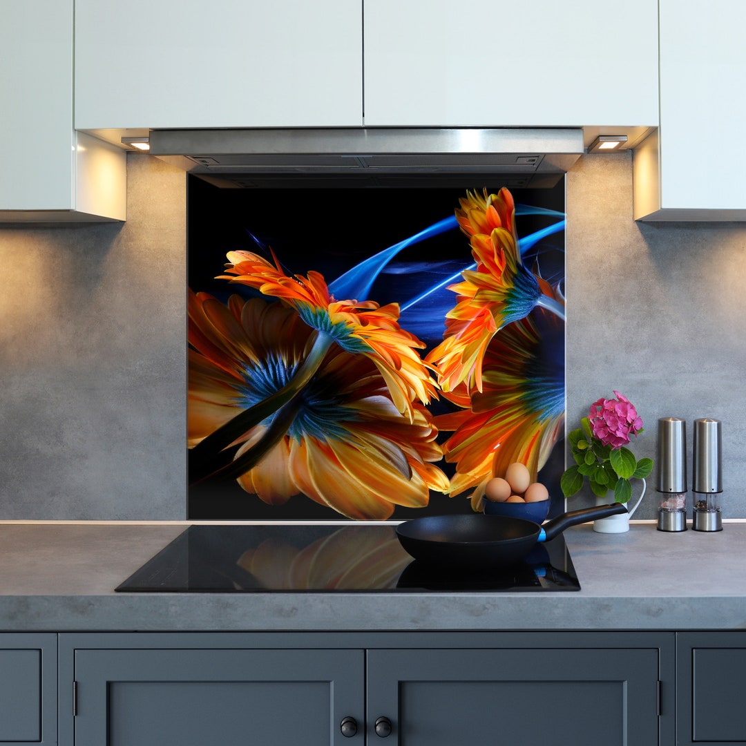 Neon Flowers Kitchen Glass Splashback - Heat Resistant 6mm Toughened ...