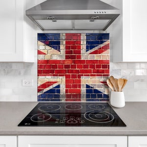 Union Jack Tile Effect Kitchen Glass Splashback - Heat Resistant 6mm ...