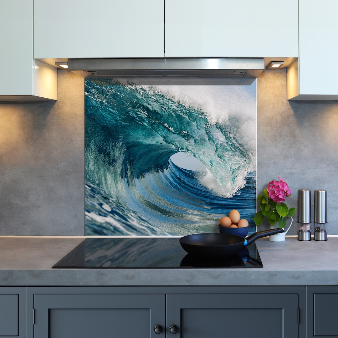 Ocean Wave Kitchen Glass Splashback - Heat Resistant 6mm Toughened ...