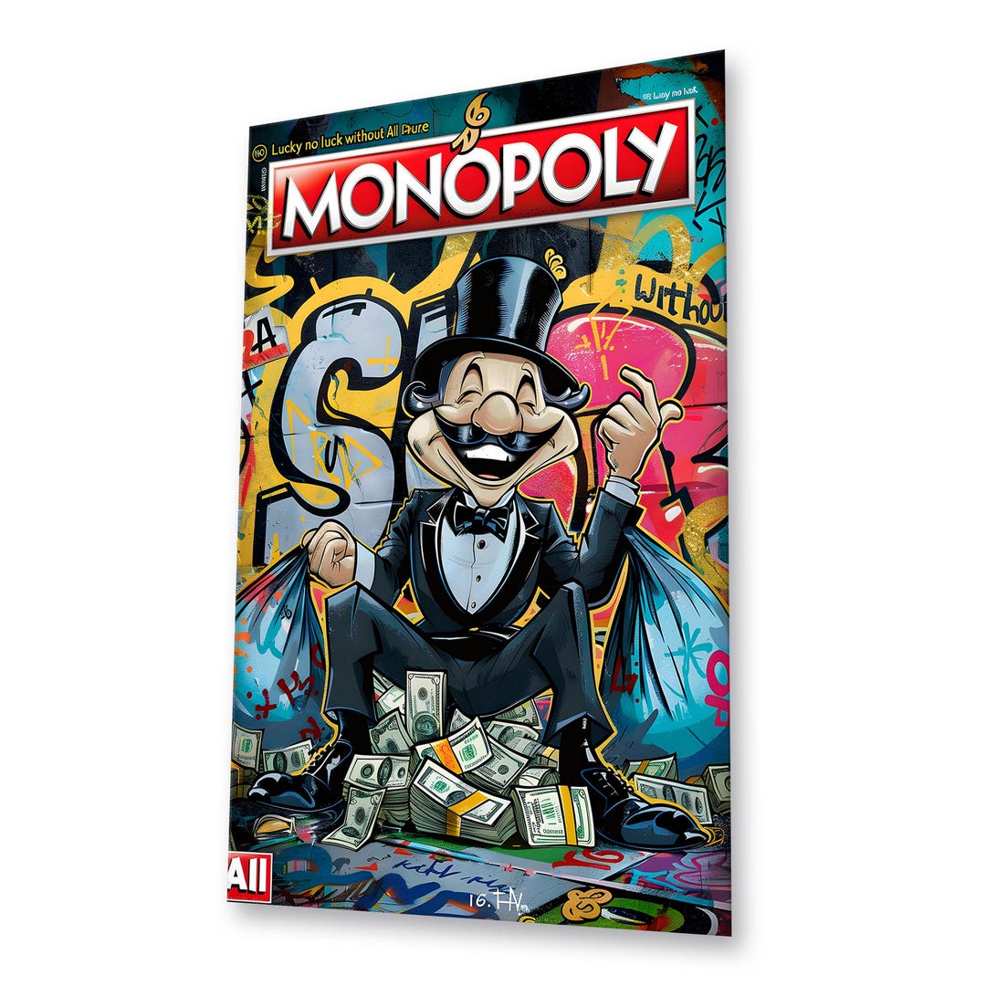 Graffiti Style Monopoly Man With Cash Glass Wall Art, HD Digital Print ...