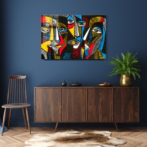 Abstract Art Faces Glass Wall Art, HD Digital Print on Glass Poster ...
