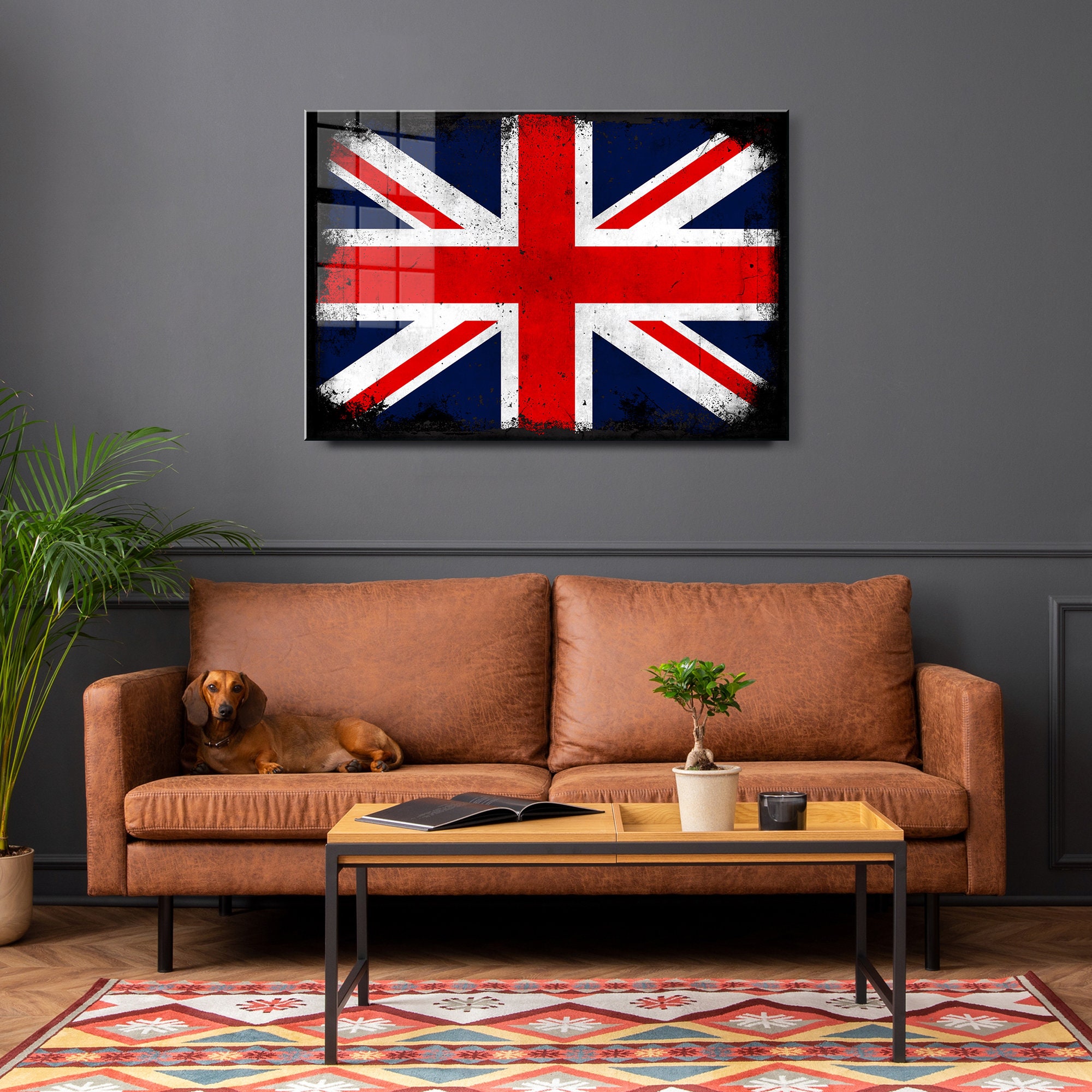Distressed Union Jack Flag Glass Wall Art, HD Digital Print on Glass ...