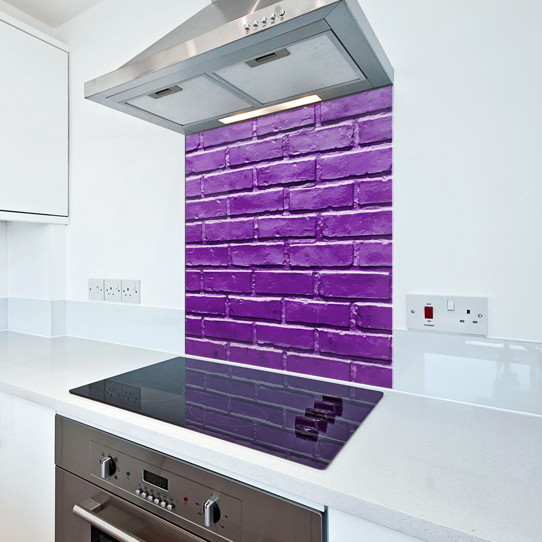 Purple Bricks Kitchen Glass Splashback Heat Resistant 6mm Toughened ...