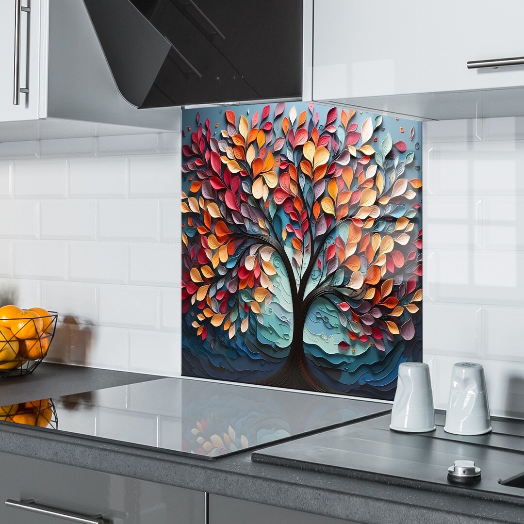 Abstract Tree Kitchen Glass Splashback Heat Resistant 6mm Toughened ...