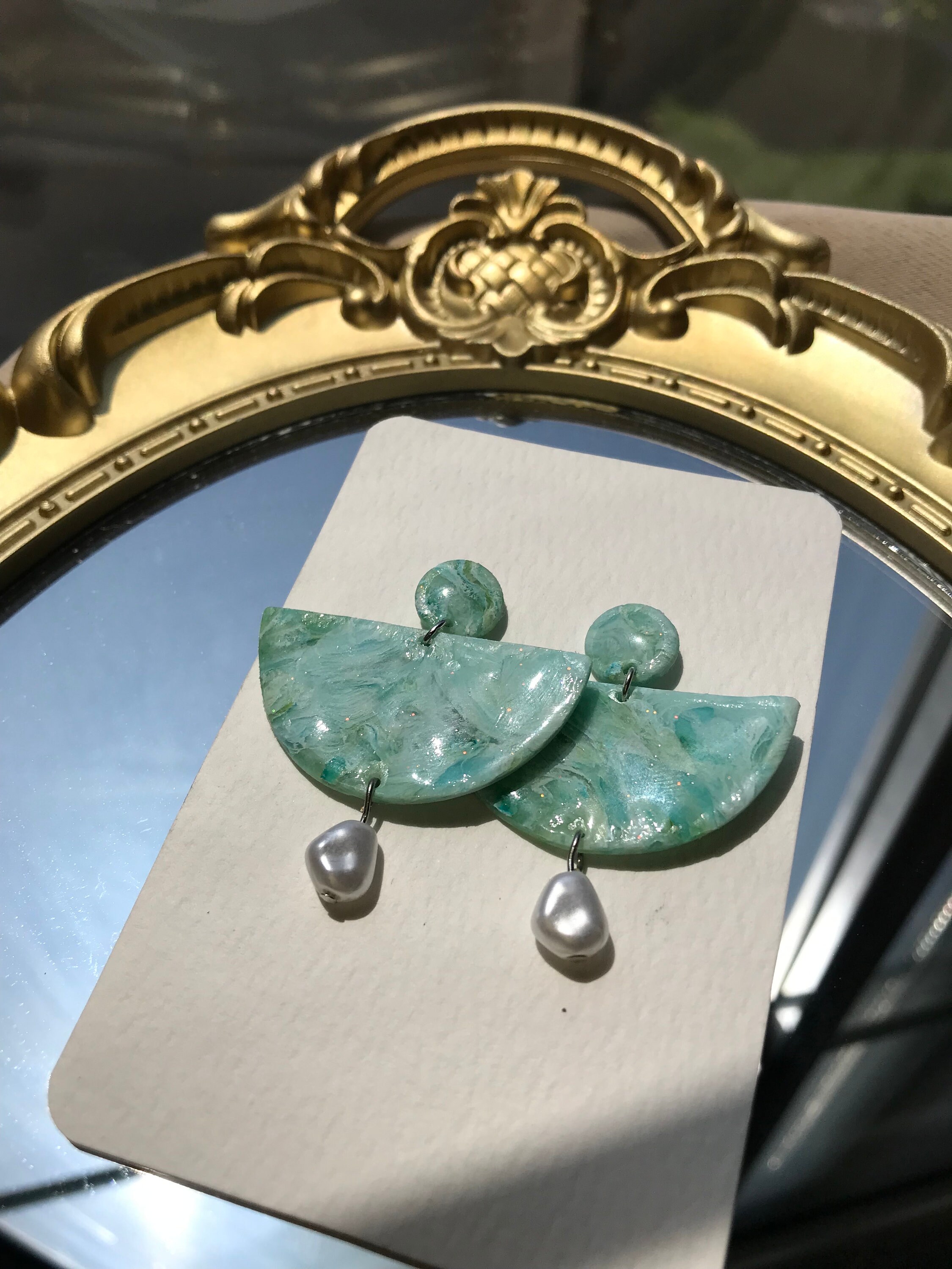 Half Moon and Pearly Whimsical Glittery Marble Minimalist Blue Aqua ...