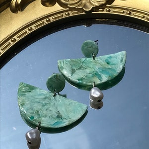 Half Moon and Pearly Whimsical Glittery Marble Minimalist Blue Aqua ...