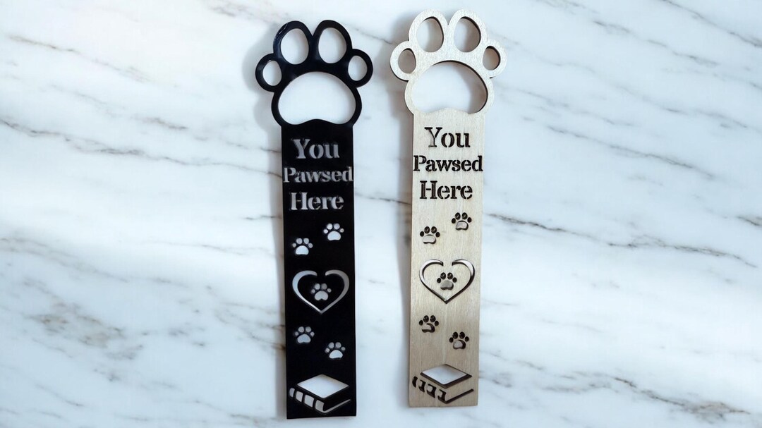 Paw Print Bookmark: Natural Wood or Black Acrylic, Dog Lover Gift - Etsy