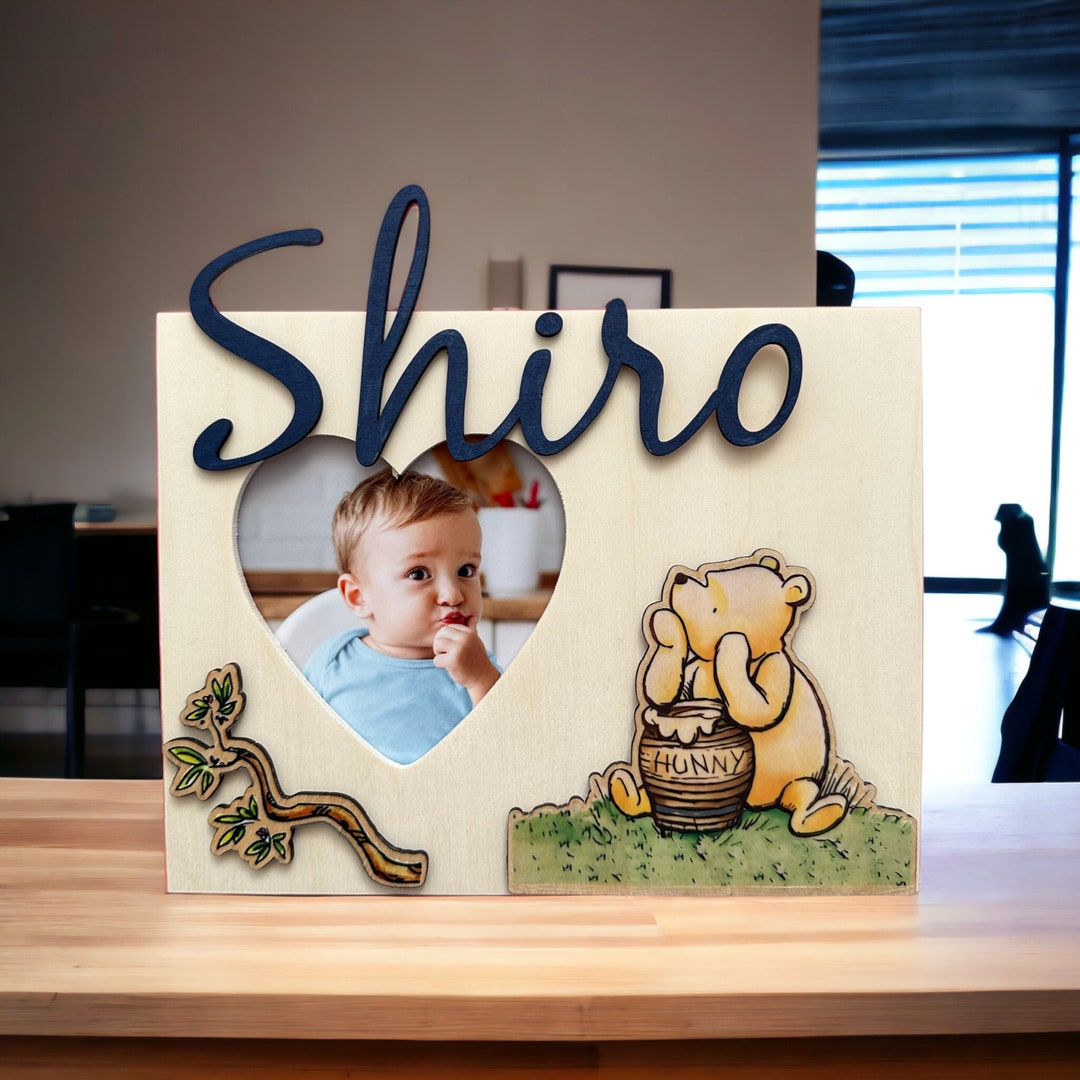 Pooh Wooden Photo Frame With Name: Heart Pop Out Frame, Kids Room Decor ...
