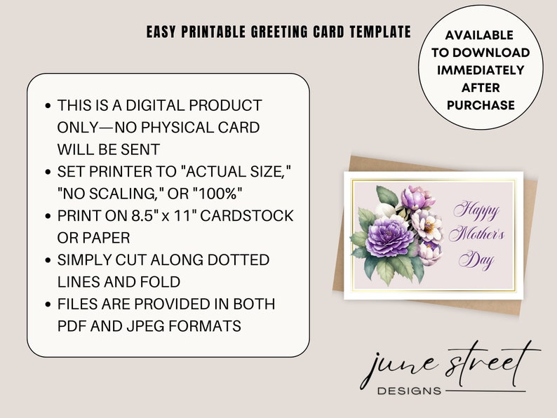 Happy Mothers Day Printable Card Digital Mothers Day Card Instant ...