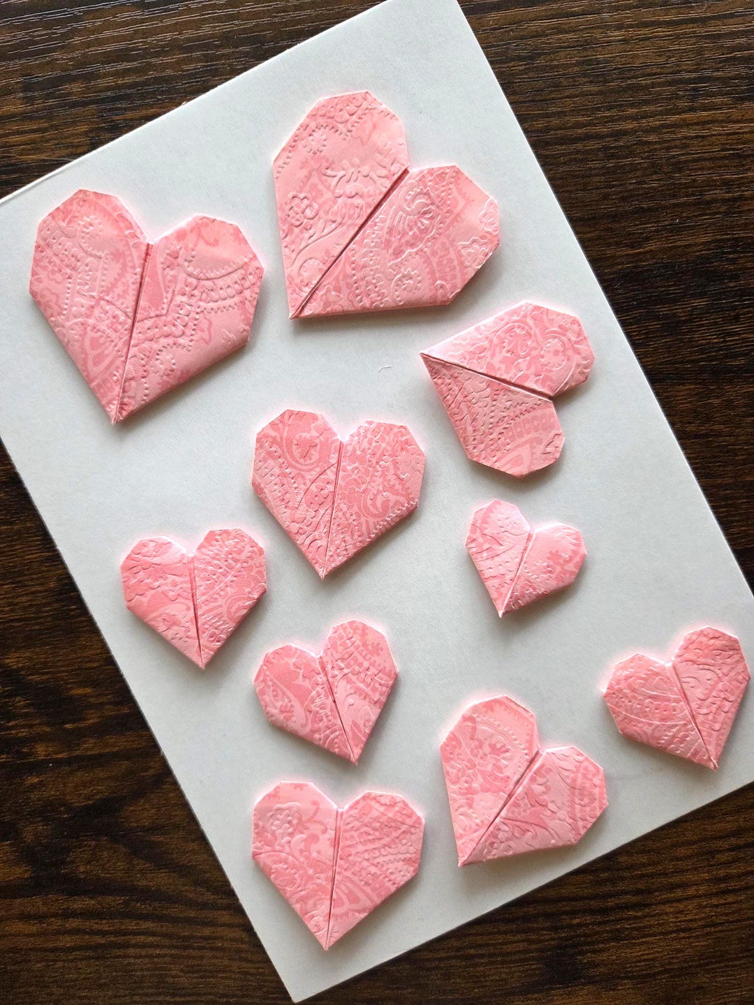 Origami Hearts | Heat-pressed | Set of 5 | Pink Victorian Embossed - Etsy