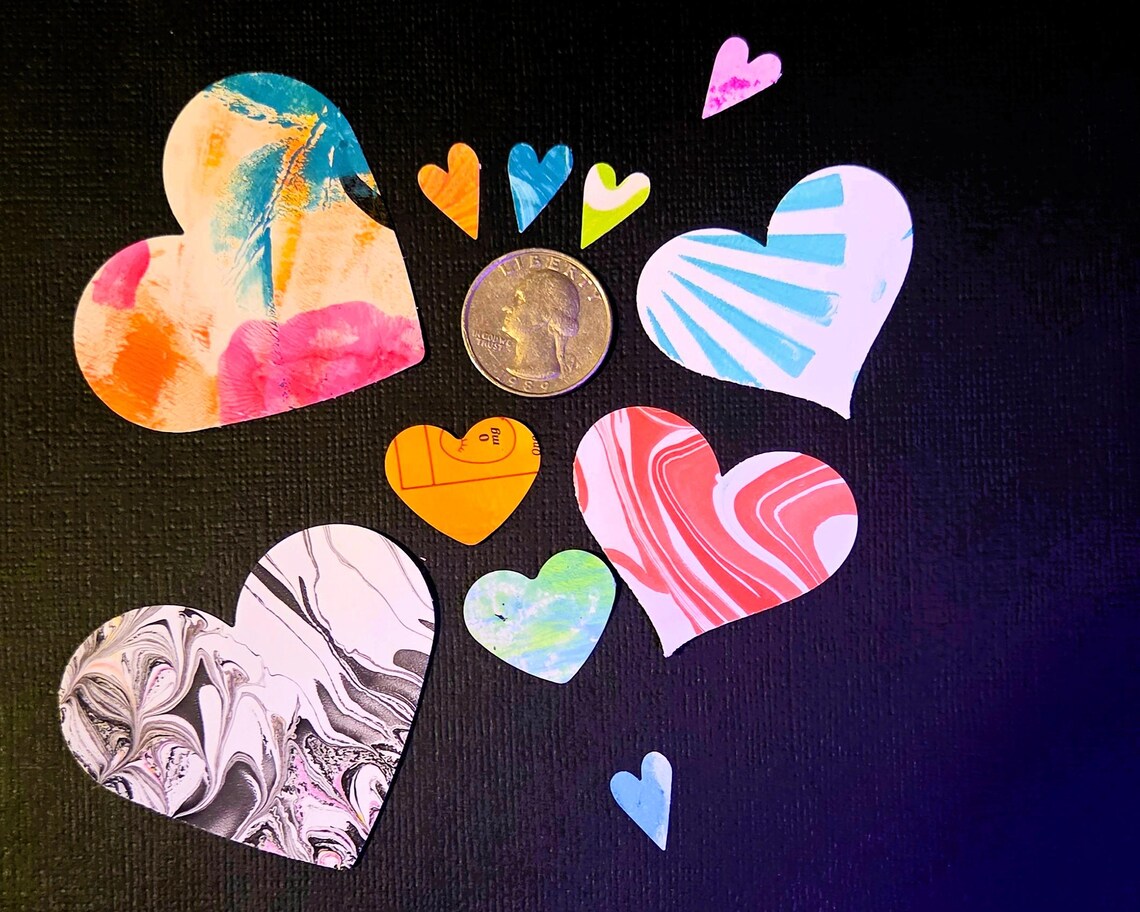 Hand-painted Paper Punch Hearts | 40 Pieces | 4 Styles | Original Art ...