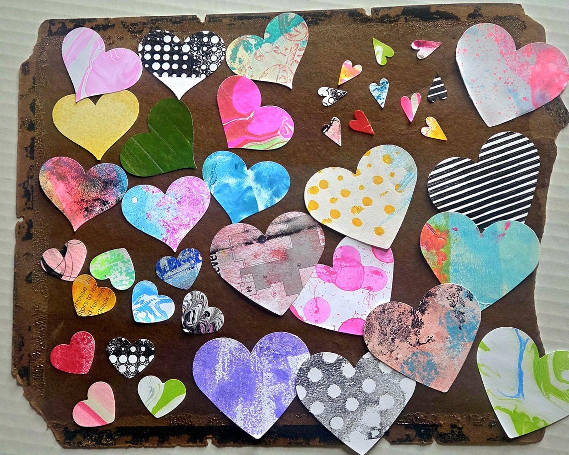 Hand-painted Paper Punch Hearts | 40 Pieces | 4 Styles | Original Art ...