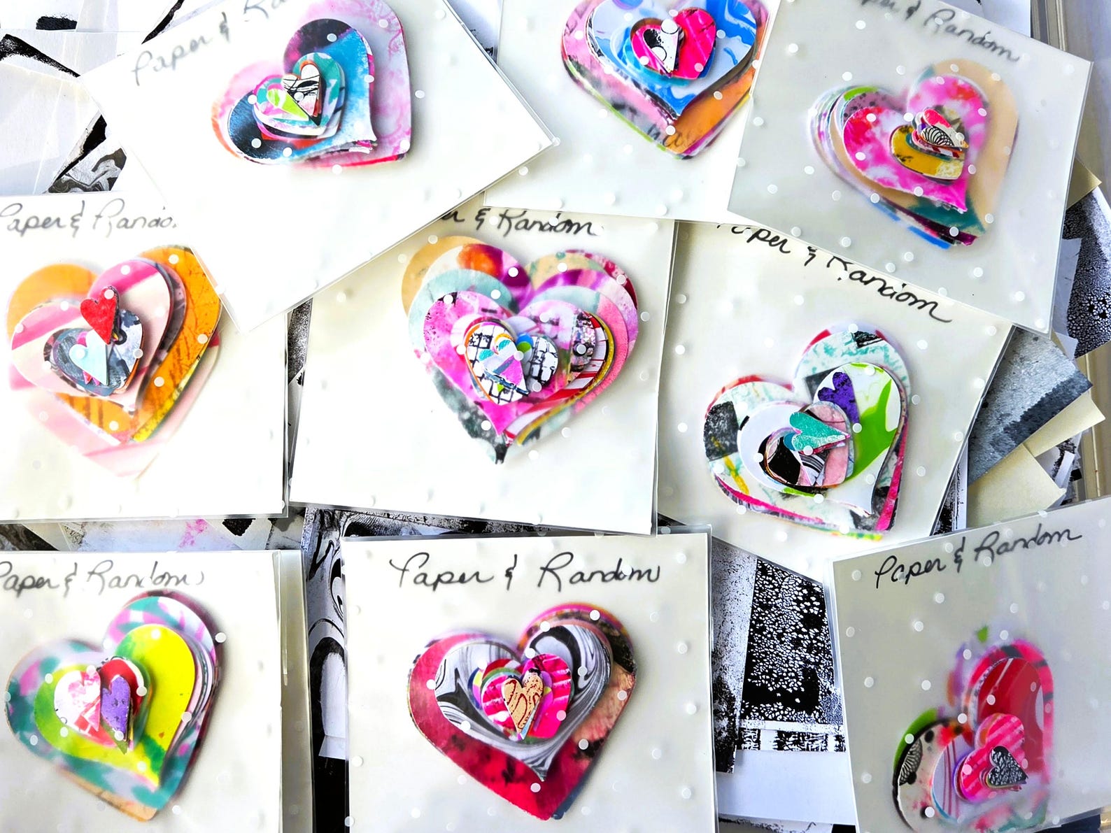 Hand-painted Paper Punch Hearts | 40 Pieces | 4 Styles | Original Art ...