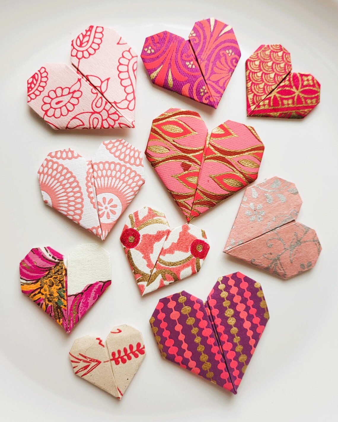 Warm Colors—origami Hearts—heat-pressed Paper Embellishments—beautiful ...