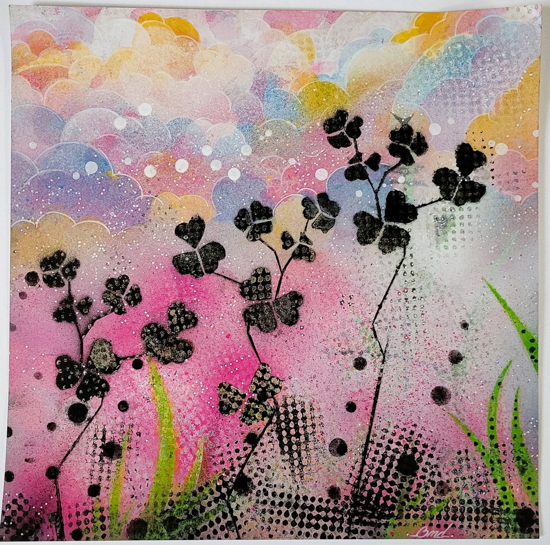 CLOVERS With Happy Clouds wall Artoriginal Spray Paint Art - Etsy