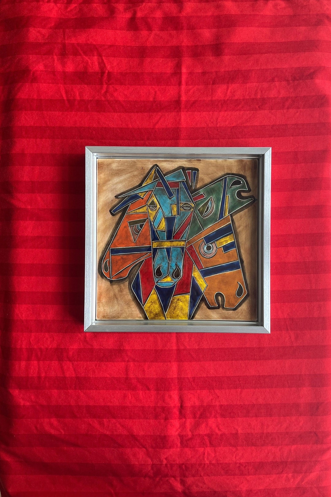 Picasso Cubism and Horses Detail Special Handmade Tile, Gray/metal ...