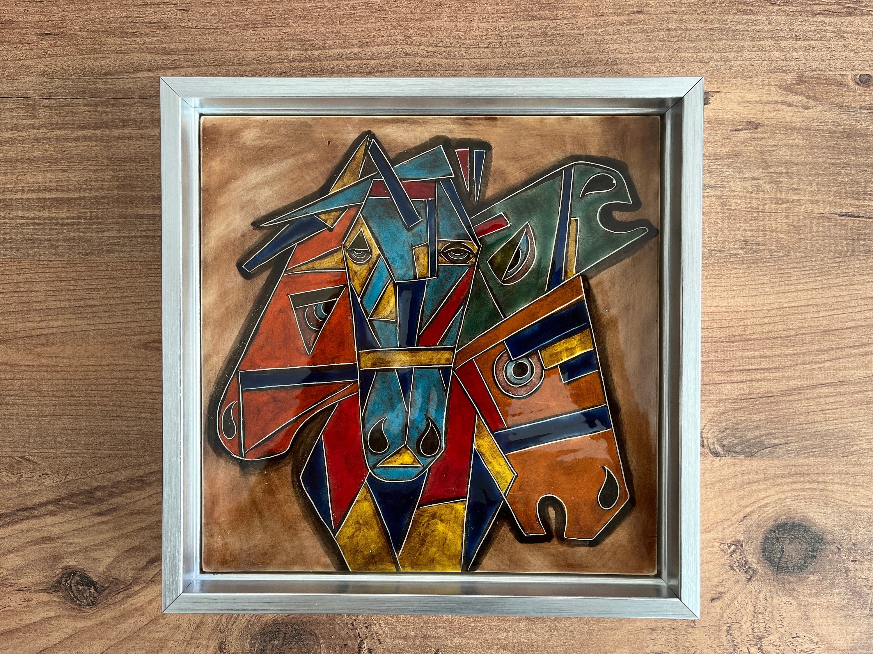 Picasso Cubism and Horses Detail Special Handmade Tile, Gray/metal ...