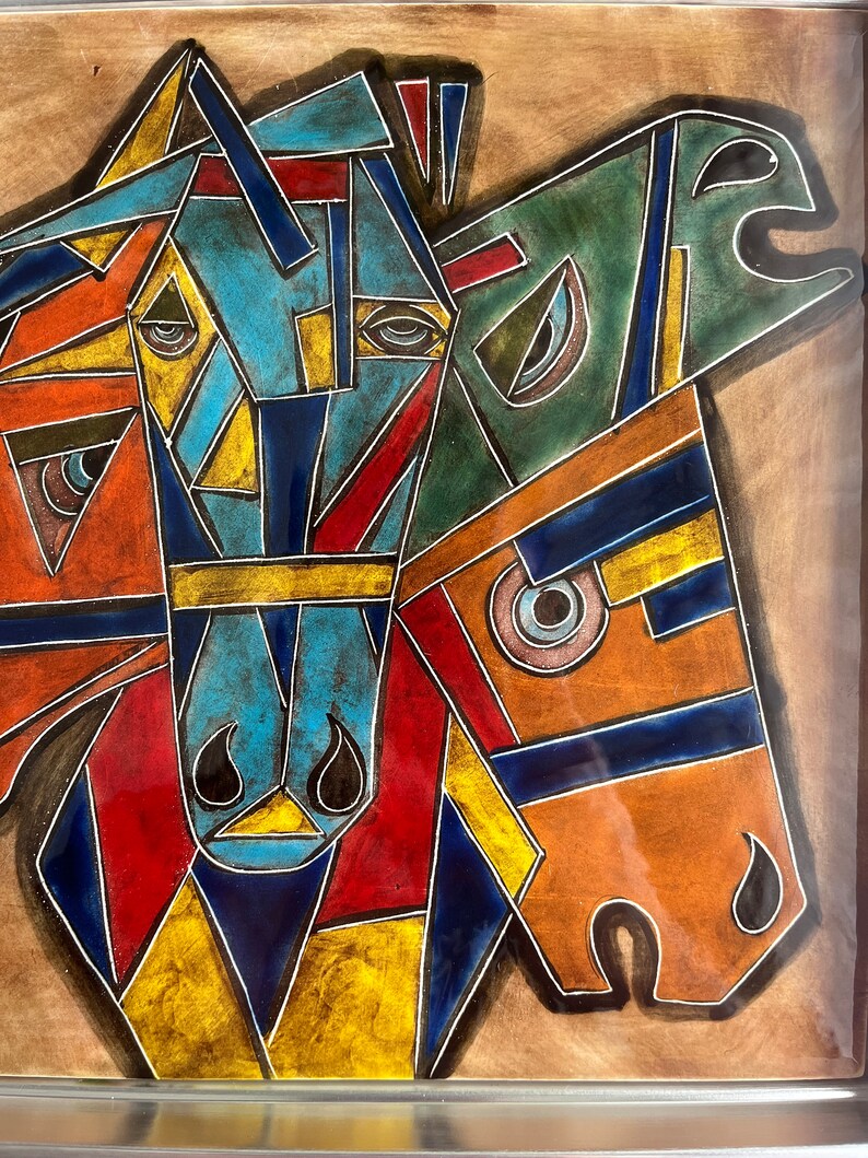 Picasso Cubism and Horses Detail Special Handmade Tile, Gray/metal ...