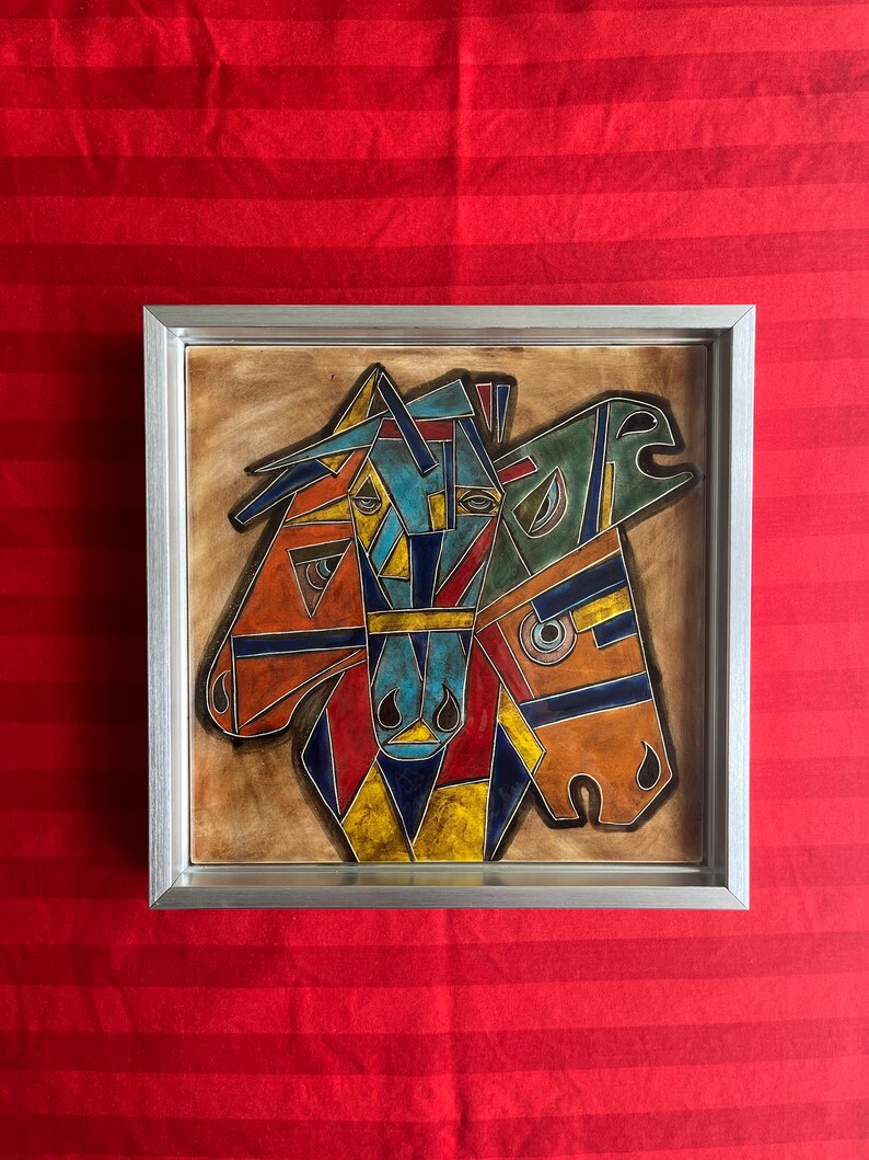 Picasso Cubism and Horses Detail Special Handmade Tile, Gray/metal ...