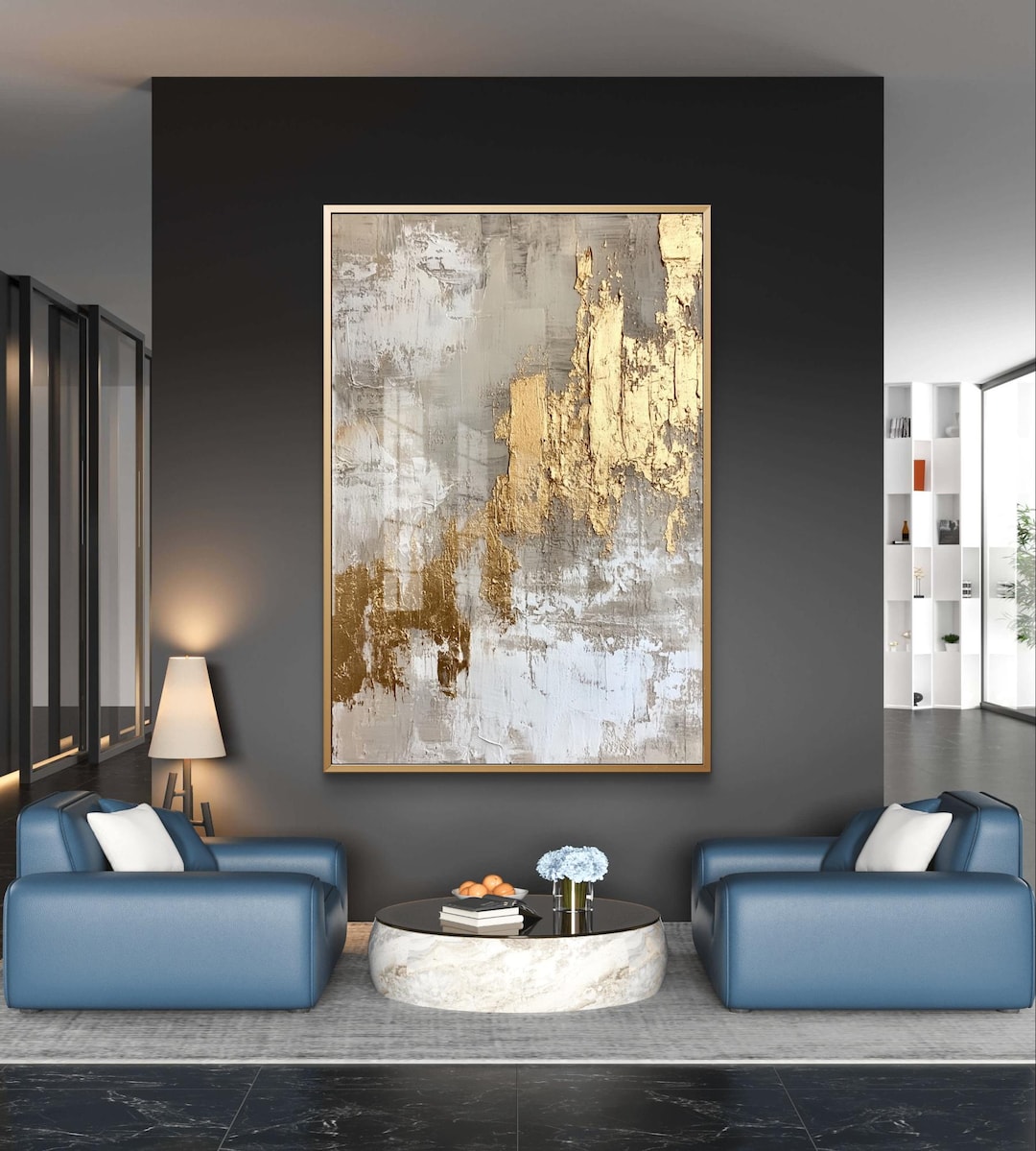 Textured Gold and Grey Abstract Wall Art | Modern Metallic Canvas Print ...
