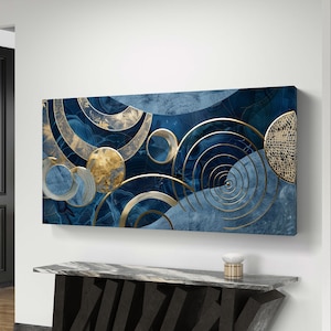 Nautical Opulence: Golden Swirls on Oceanic Blue Abstract Art - Etsy
