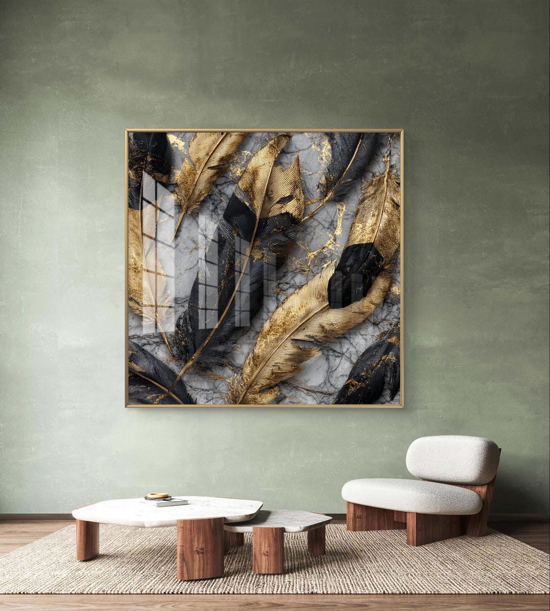 Golden Feathers on Marble Background - Digital Download - Etsy