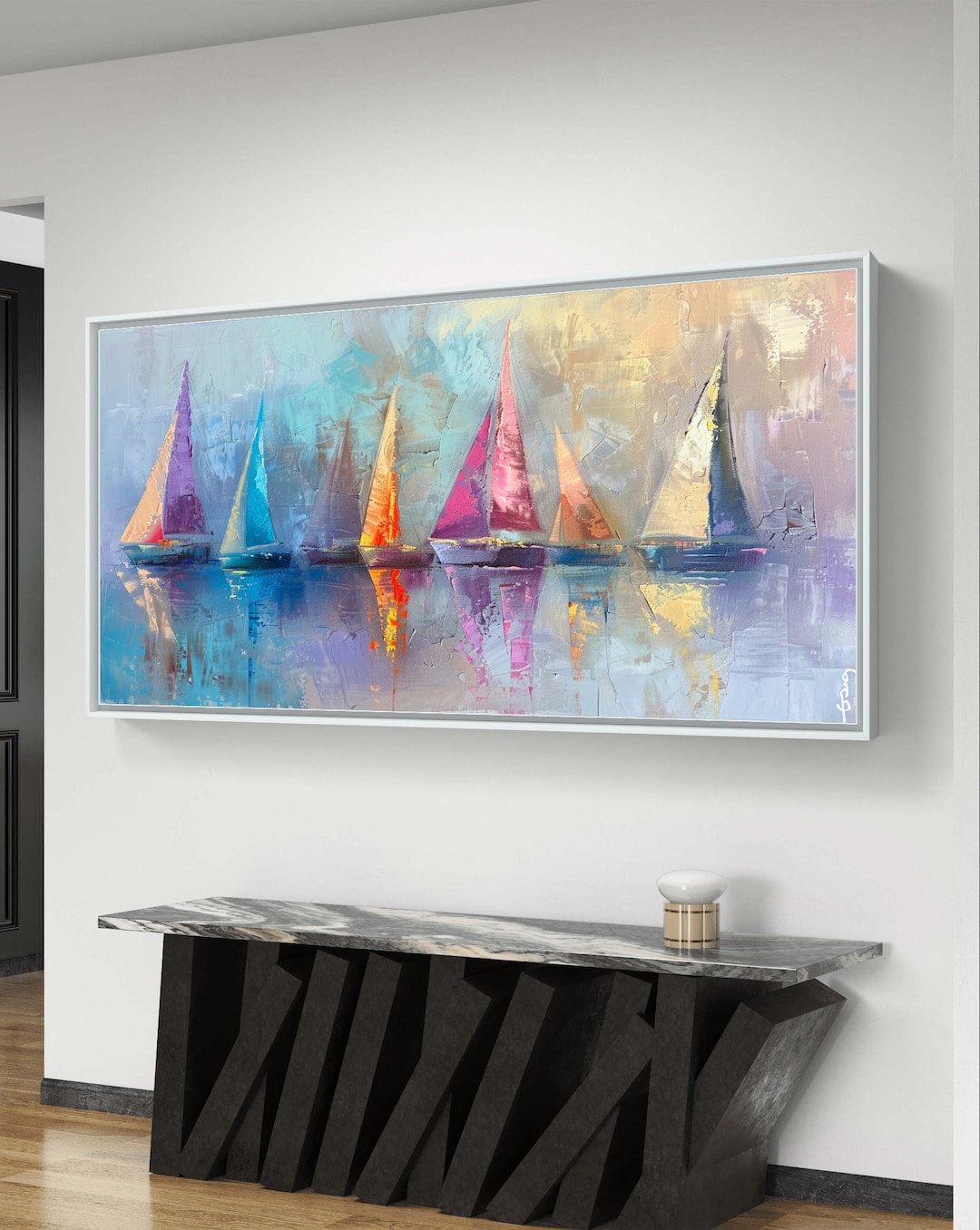 Serene Sails - Pastel Sailboat Reflection Digital Art, Printable ...