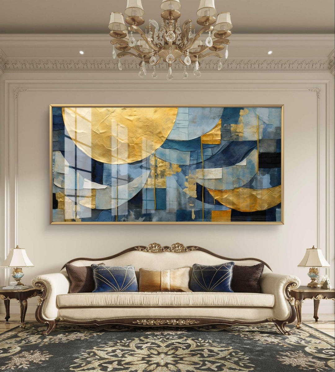 Midnight Blue & Gold Lunar Collage Abstract - Etsy