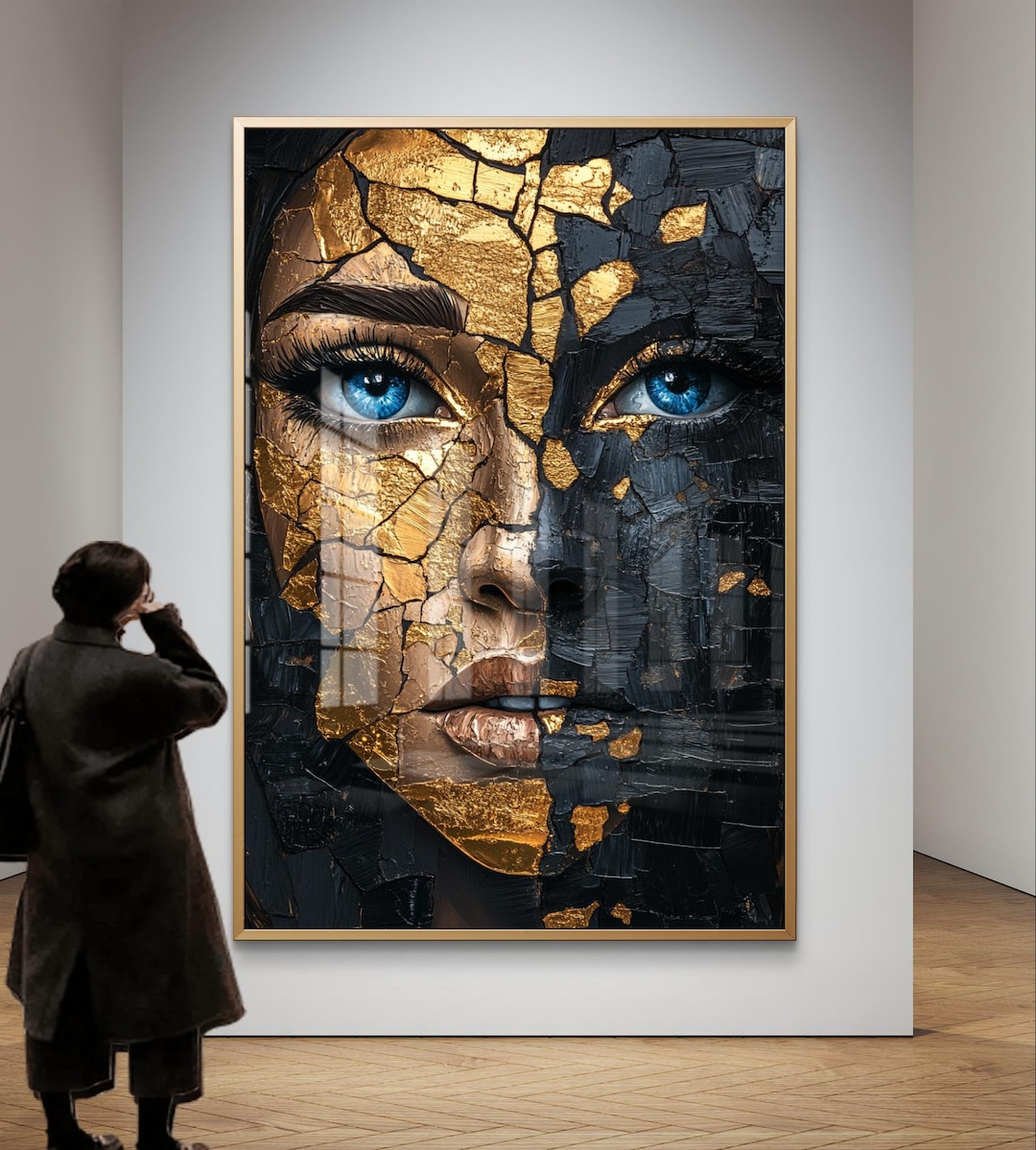Abstract Woman Portrait With Gold Cracks | Blue Eyes Digital Art | Bold ...