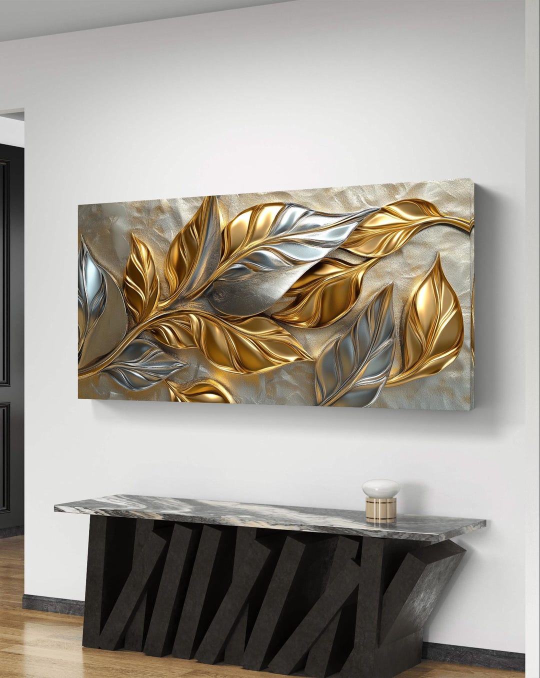 Gold and Silver Leaf Wall Art - Elegant Digital Texture Download - Etsy